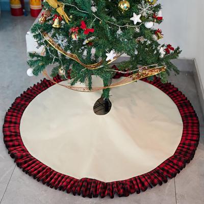 China DIY Custom Printing Linen Christmas Tree Skirt Mat 144CM Sublimation Blank Ruffles Buffalo Plaid Christmas Tree Skirt for sale