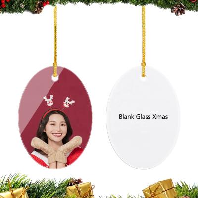 China Blanks Clear Xmas Tree Hanging Ornament Decorations Glass Sublimation Christmas Ornaments for sale