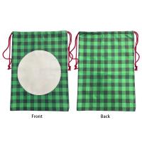 China Sublimation Christmas Blanks Santa Sack Drawstring Buffalo Plaid Linen Sublimation Christmas Sacks Sale for sale