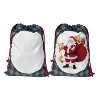 China Sublimation Christmas Blanks Santa Sack Drawstring Buffalo Plaid Linen Sublimation Christmas Sacks Sale for sale
