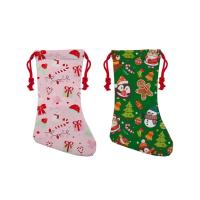 China Heavy Thick 380gsm Linen Sublimation Christmas Stockings With Red Cotton Cords Children Promotional Party Supplies for sale