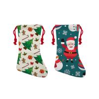 China Heavy Thick 380gsm Linen Sublimation Christmas Stockings With Red Cotton Cords Children Promotional Party Supplies for sale