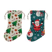 China Personalised Christmas Decorations Sublimation Linen Christmas Stockings Blanks With White Cotton Cords for sale