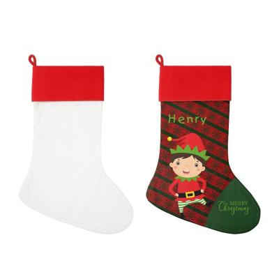China Sublimation Xmas Decorations Personalized Charpie Sublimation Blank Christmas Stockings With Red Cuff for sale
