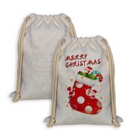 China Sublimation Santa Sacks Blanks Custom Printed Logo Packaging Dust Bags Linen Drawstring Sublimation Christmas Gift Bag for sale