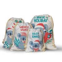 China Sublimation Santa Sacks Blanks Custom Printed Logo Packaging Dust Bags Linen Drawstring Sublimation Christmas Gift Bag for sale