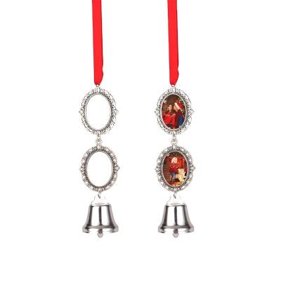 China Custom Christmas Decoration Double Charms Bell Metal Xmas Pendent Sublimation Christmas Ornaments for sale