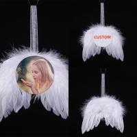 China Customized Logo Angel Wing Xmas Hanging Ornaments Sublimation Blank Feather Wing Christmas Wedding Party Decoration for sale