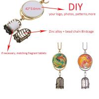 China Double Sided Printable Metal Car Hanging Ornament Blank Pendant With Birdcage Fragrance Sublimation Car Ornament for sale