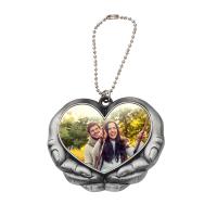 China Customized For Love In Hands Memorial Car Hanging Ornament Metal Sublimation Blank Elegant Car Hanger for sale