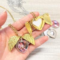 China Custom Sublimation Angel Wings Heart Locket Pendant Necklace Personalized Locket Necklace for sale