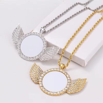 China Jewelry Experience Pendant Necklace Sublimation Blank Rhinestones Wing Necklace for sale