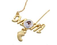 China Mothers Day Gift Mom Necklace Sublimation Footprint Necklace Personalised Necklace For Mum And Baby for sale