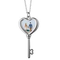 China Valentine's Day Gift Sublimation Zinc Alloy DIY Photo Heart Key Necklace for sale