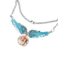 China Personalized Photo Necklace Fashion Angel Wings Snap Button Pendant Necklace Sublimation Blank Necklace for sale