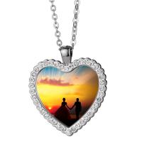 China Jewelry Necklace Souvenir Gift Heart Locket Necklace Sublimation Heart Shaped Diamond Necklace for sale