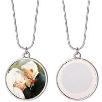 China Sublimation Circle Pendant Necklace With Snake Bone Chain Unique Mothers Day Gift Round Sublimation Necklaces for sale