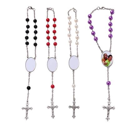 China Multicolor Sublimation Beads Rosary Cross Bracelet Jewelry Blanks for sale