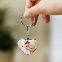 China Custom Photo Keyring Double Sided Sublimation Heart Keychain With Black Box Packing for sale