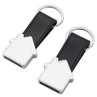 China Promotional Gift Metal Sublimation Keychain With Leather Strap Sublimation Leather Keychain Blanks for sale