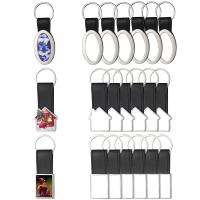 China Promotional Gift Metal Sublimation Keychain With Leather Strap Sublimation Leather Keychain Blanks for sale