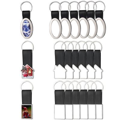 China Promotional Gift Metal Sublimation Keychain With Leather Strap Sublimation Leather Keychain Blanks for sale