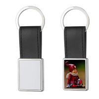 China Promotional Gift Metal Sublimation Keychain With Leather Strap Sublimation Leather Keychain Blanks for sale