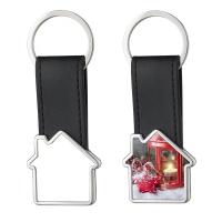 China Promotional Gift Metal Sublimation Keychain With Leather Strap Sublimation Leather Keychain Blanks for sale