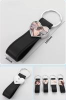 China Custom Leather Strap Sublimation Key Chain DIY Printing Photo Metal Keychain Gift for sale