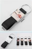 China Custom Leather Strap Sublimation Key Chain DIY Printing Photo Metal Keychain Gift for sale