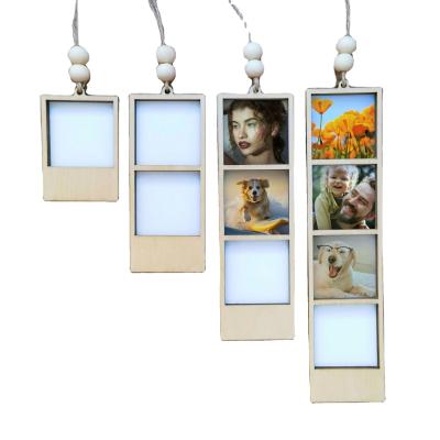 China Sublimation Custom Wood Picture Frames Car Charm DIY Family Photo Display Frame Sublimation Blank Photo Frame Hanging Gift for sale