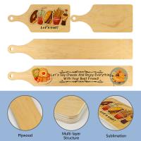 China Custom Wooden Narrow Rectangle Long Serving Tray Bread Sushi Food Blank Sublimation Cheese Board for sale