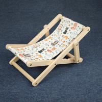 China Custom Logo Linen Sublimation Cat Bed Foldable Recliner Solid Wood Cat Sleeping Chair Adjustable Sublimation Pet Bed for sale
