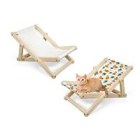 China Custom Logo Linen Sublimation Cat Bed Foldable Recliner Solid Wood Cat Sleeping Chair Adjustable Sublimation Pet Bed for sale