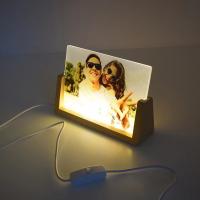 China U Shape LED Wooden Base Sublimation Acrylic Photo Panel Customized Light Up Desktop Memorial Photo Frame for sale