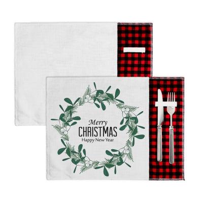China Linen Sublimation Placemat Blanks Custom Printed Christmas Red Plaid Table Mats Sublimation Dish Mat for sale