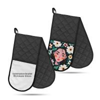 China Sublimation Blanks Oven Gloves Custom Linen Double Mitts Long Fold Heat Resistant Microwave Mittens for sale