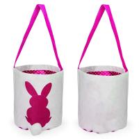 China Blank Sublimation Easter Bunny Basket With Color Handle Cute Rabbit Tail Custom Linen Easter Rabbit Basket for sale