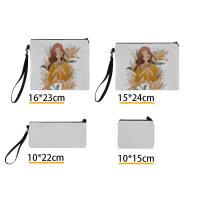 China Portable Blank Sublimation Cosmetic Bag Custom Printing Linen Sublimation Makeup Bag With Zipper Wristlet Makeup Bag for sale