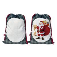 China Sublimation Christmas Blanks Santa Sack Drawstring Buffalo Plaid Linen Sublimation Christmas Sacks for sale
