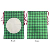 China Sublimation Christmas Blanks Santa Sack Drawstring Buffalo Plaid Linen Sublimation Christmas Sacks for sale