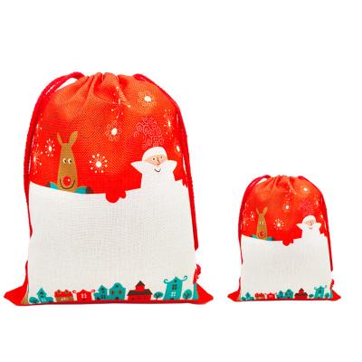 China Single Sided Sublimation Christmas Bags Blank Heat Transfer Christmas Burlap Sacks for sale