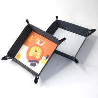 China Sublimation Leather Trays Blanks Foldable Square Denim Fabric Desk Storage Sundries Sublimation Tray for sale