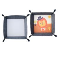 China Sublimation Leather Trays Blanks Foldable Square Denim Fabric Desk Storage Sundries Sublimation Tray for sale