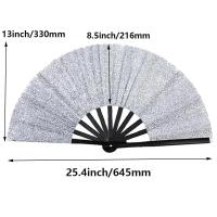 China 13 Inch Silver Glitter Blank Polyester Sublimation Fan Foldable Sublimation Hand Fans for sale