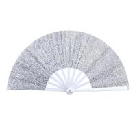 China 13 Inch Silver Glitter Blank Polyester Sublimation Fan Foldable Sublimation Hand Fans for sale