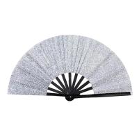 China 13 Inch Silver Glitter Blank Polyester Sublimation Fan Foldable Sublimation Hand Fans for sale