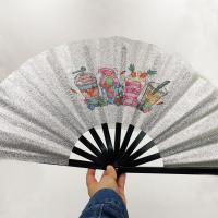 China 13 Inch Silver Glitter Blank Polyester Sublimation Fan Foldable Sublimation Hand Fans for sale