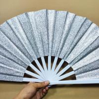 China 13 Inch Silver Glitter Blank Polyester Sublimation Fan Foldable Sublimation Hand Fans for sale