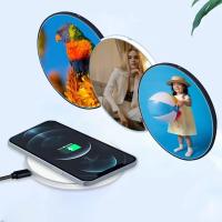 China Custom Logo Portable 15W Sublimation Magnetic Wireless Phone Charger With Printable Glass Insert for sale